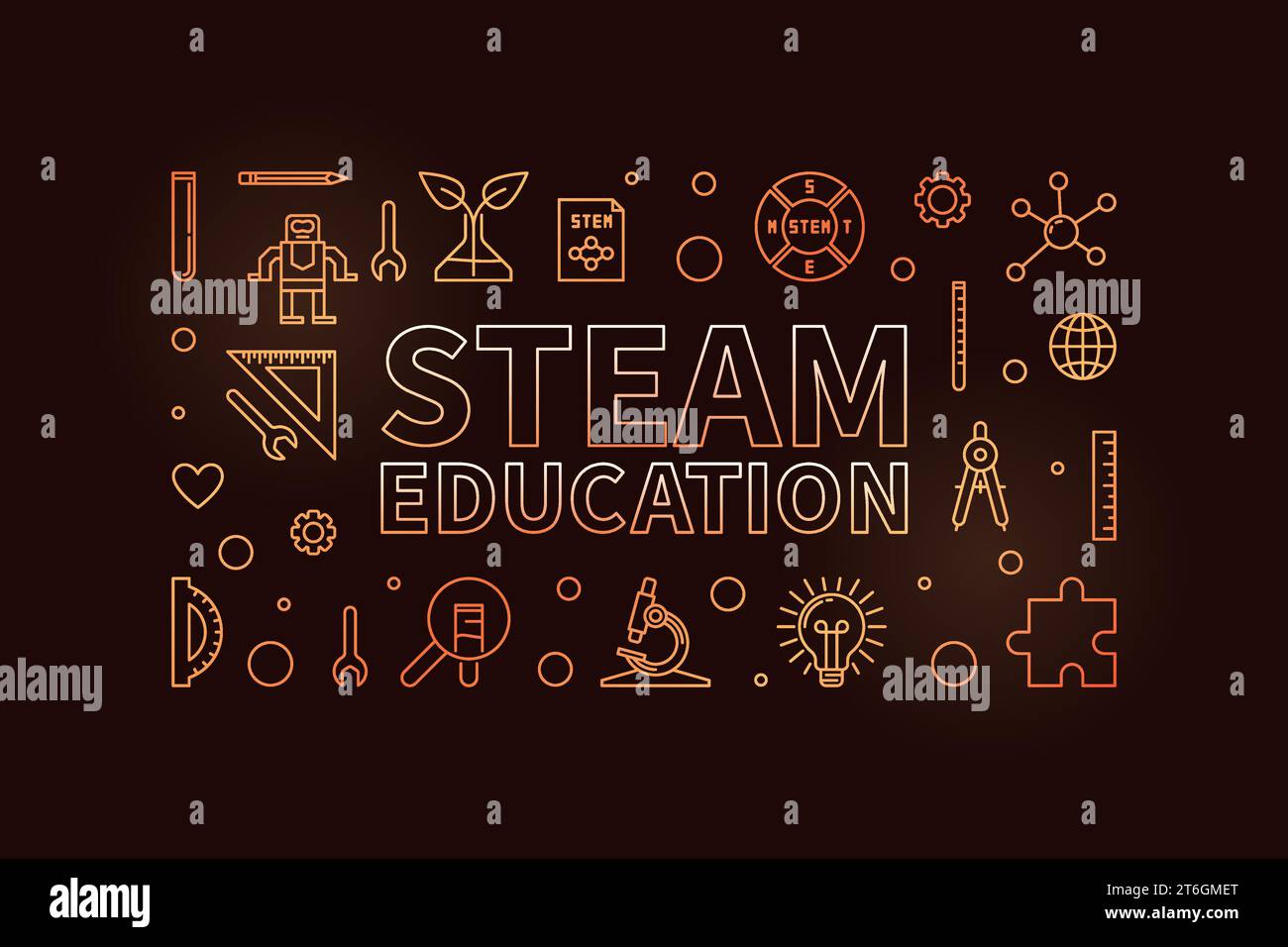 STEAM Education thin line Science concept horizontal golden banner ...