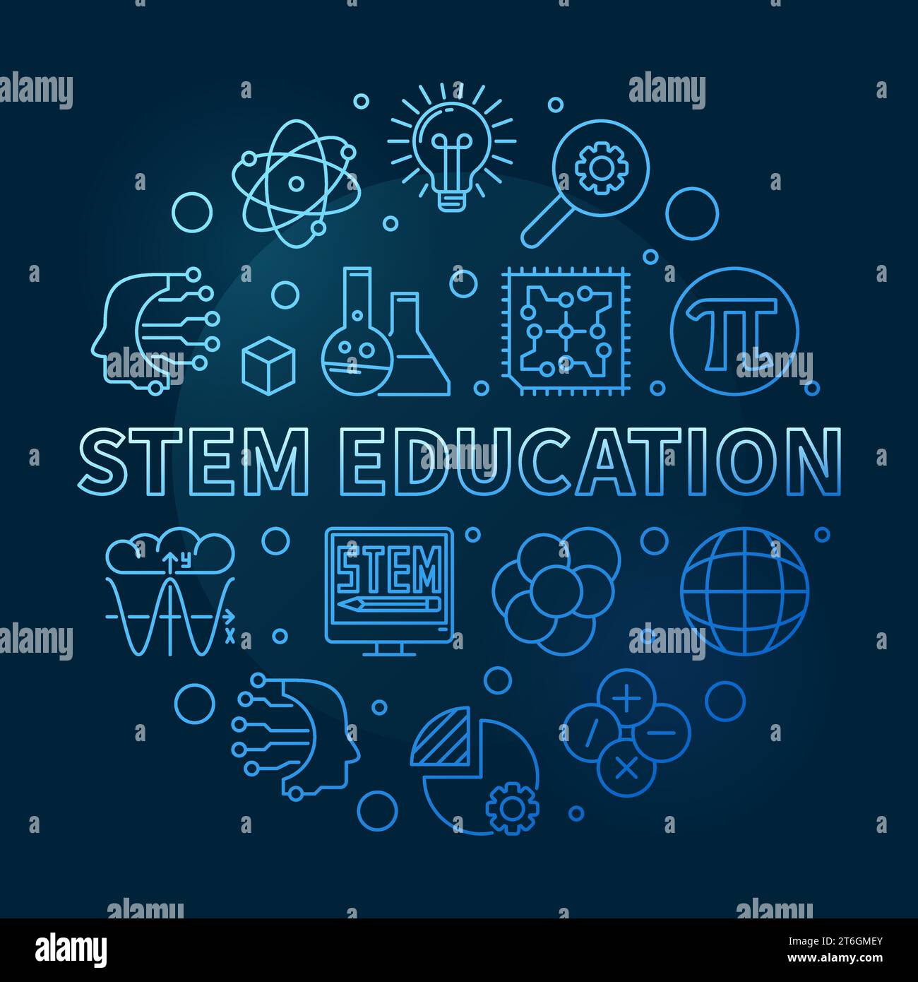 STEM Education vector outline modern circle shaped illustration ...