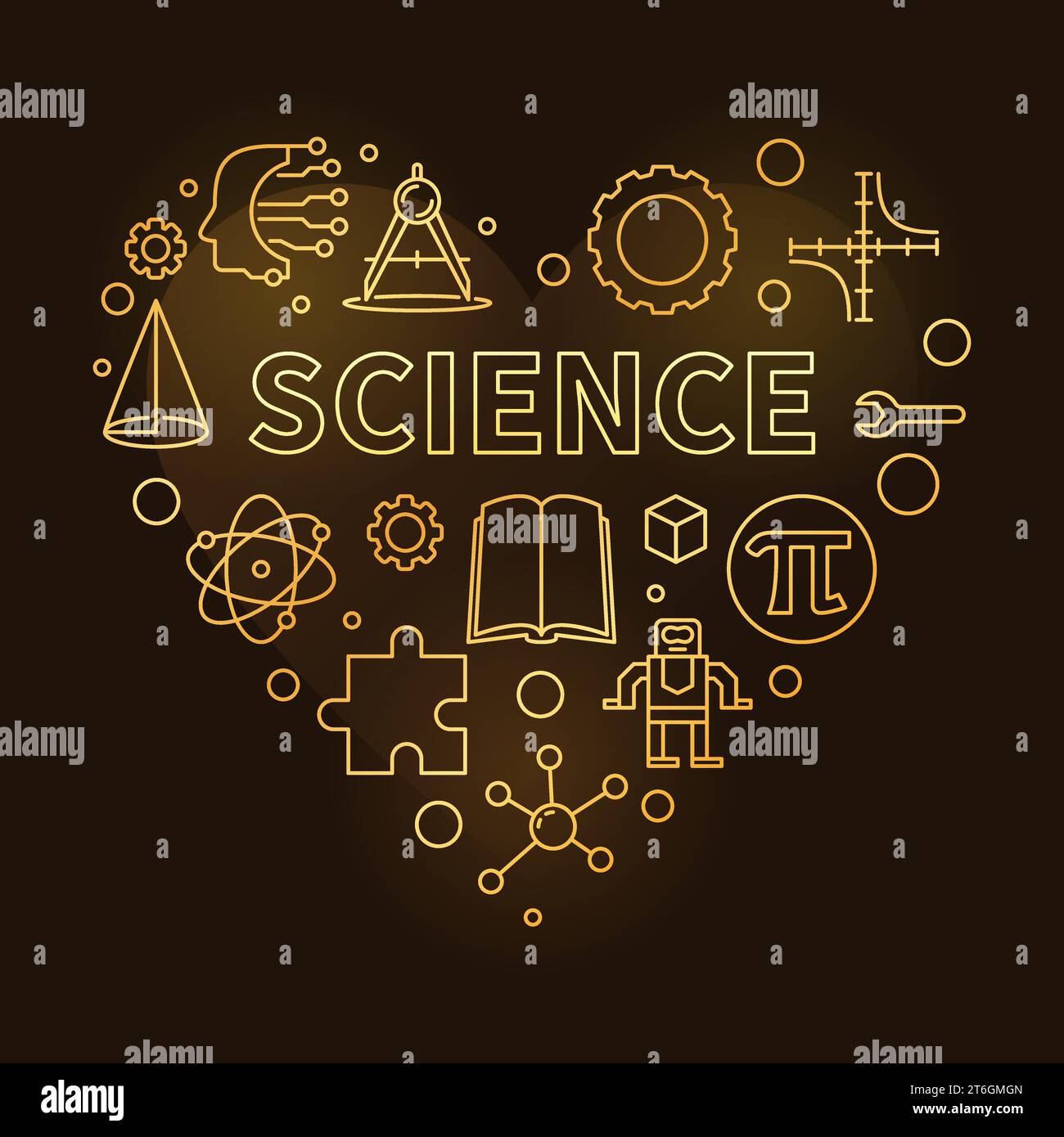 Science Heart STEM concept golden banner in thin line style. Vector ...
