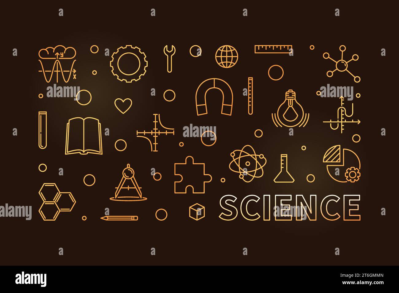 Science horizontal minimal vector thin line golden illustration or ...