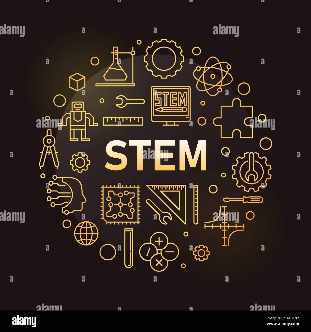 STEM round minimal vector thin line golden illustration. Science ...