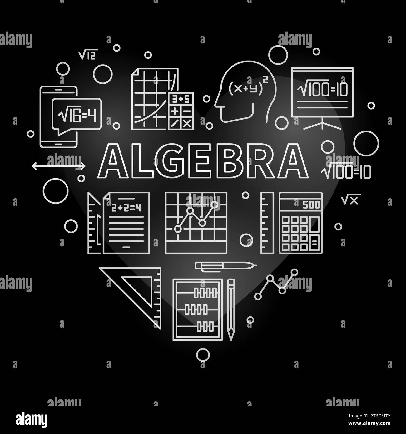 Algebra concept thin line heart shaped silver banner. Vector ...