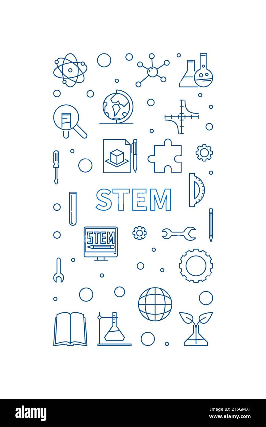 STEM minimal thin line banner - Science concept linear vertical blue ...