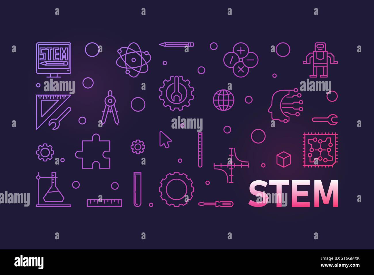 STEM minimal vector thin line illustration. Science horizontal banner ...