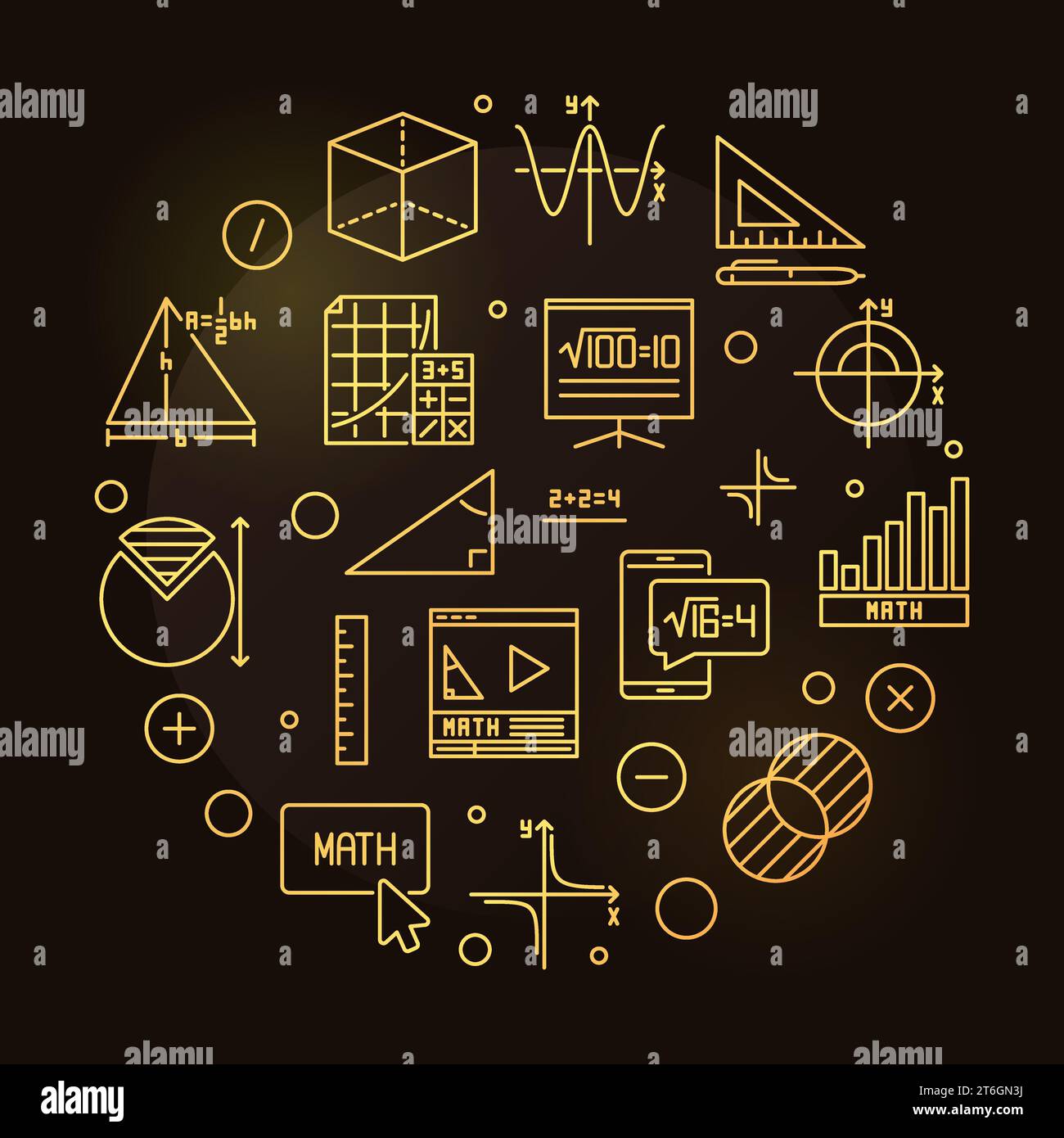 Math Learning vector thin line round golden banner - Mathematics ...