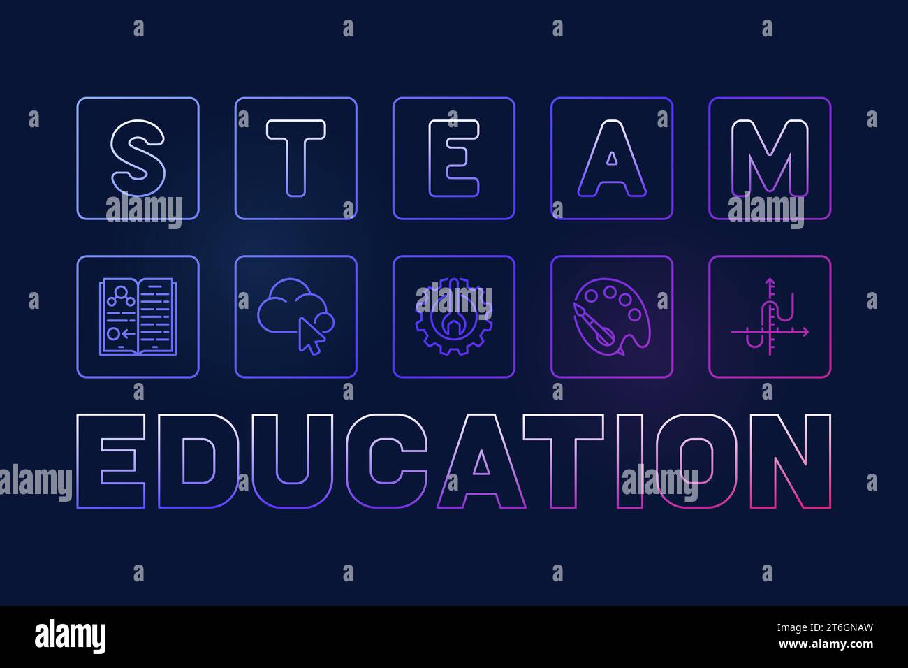 STEAM Education minimal outline blue banner. Science concept linear ...