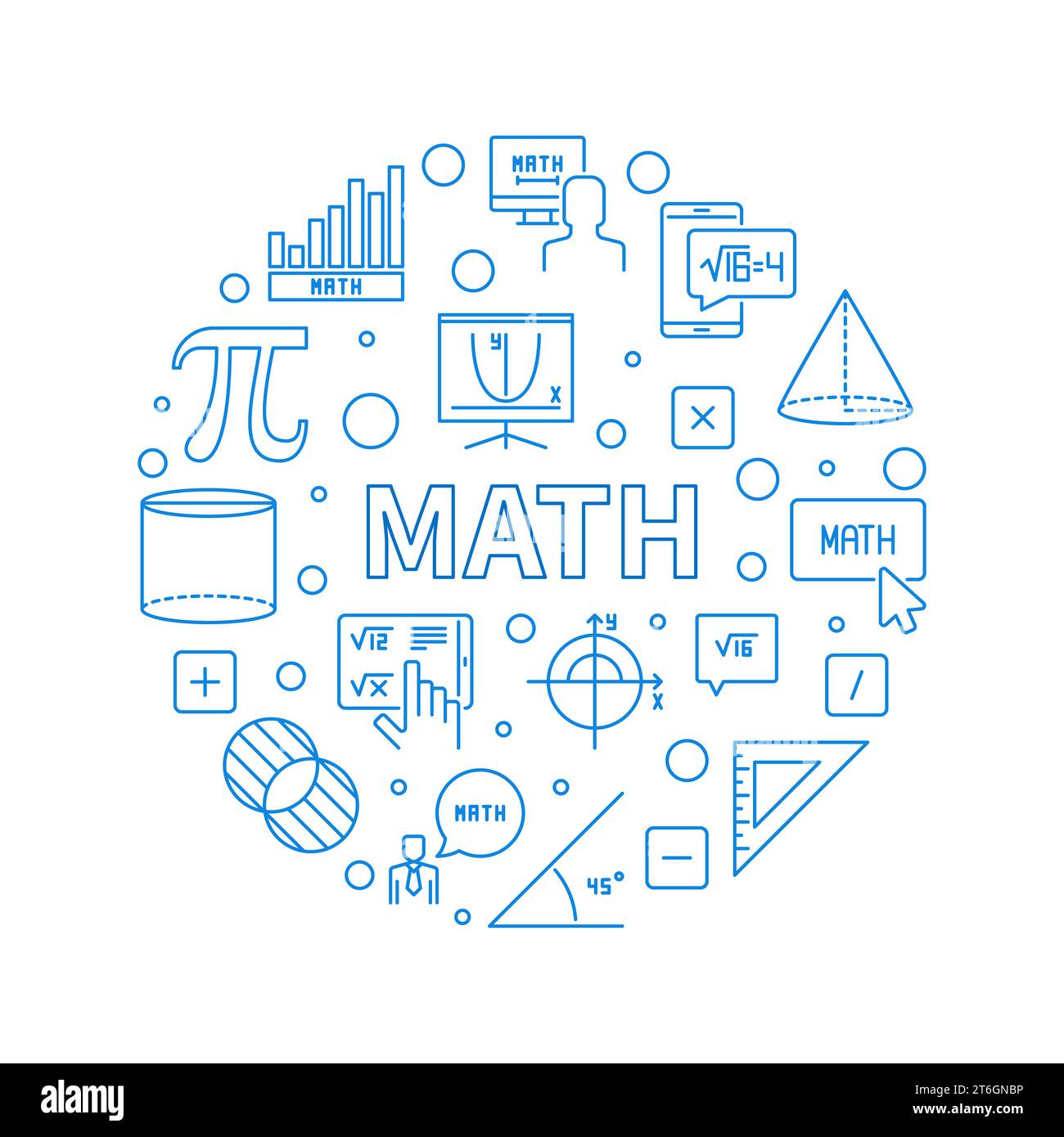 Math vector outline round banner. Mathematics concept circular simple ...