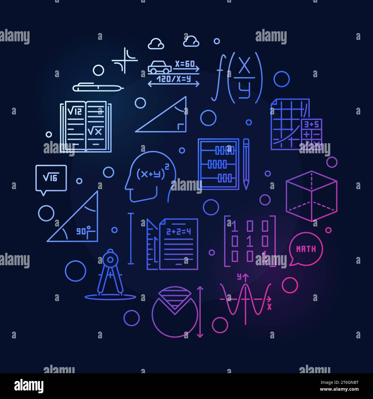 Maths Learning vector thin line round colored banner. Math concept ... Maths Learning vector thin line round colored banner. Math concept ...