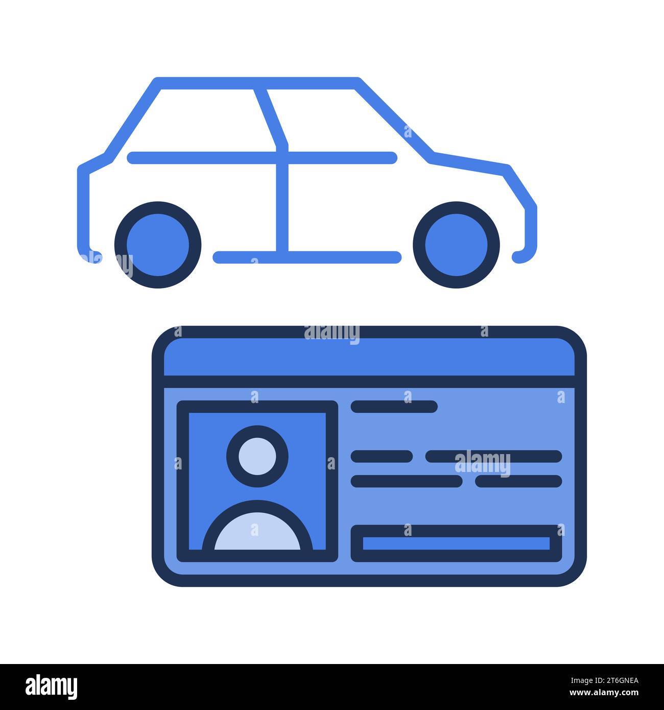 Driving License and Car vector Driver ID concept blue icon or sign ...
