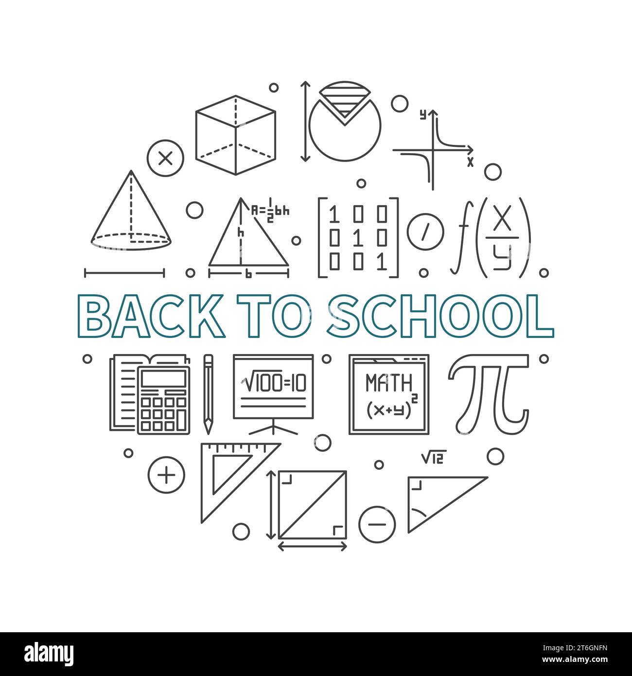 Back to School concept vector outline round banner - Math circle shaped ...