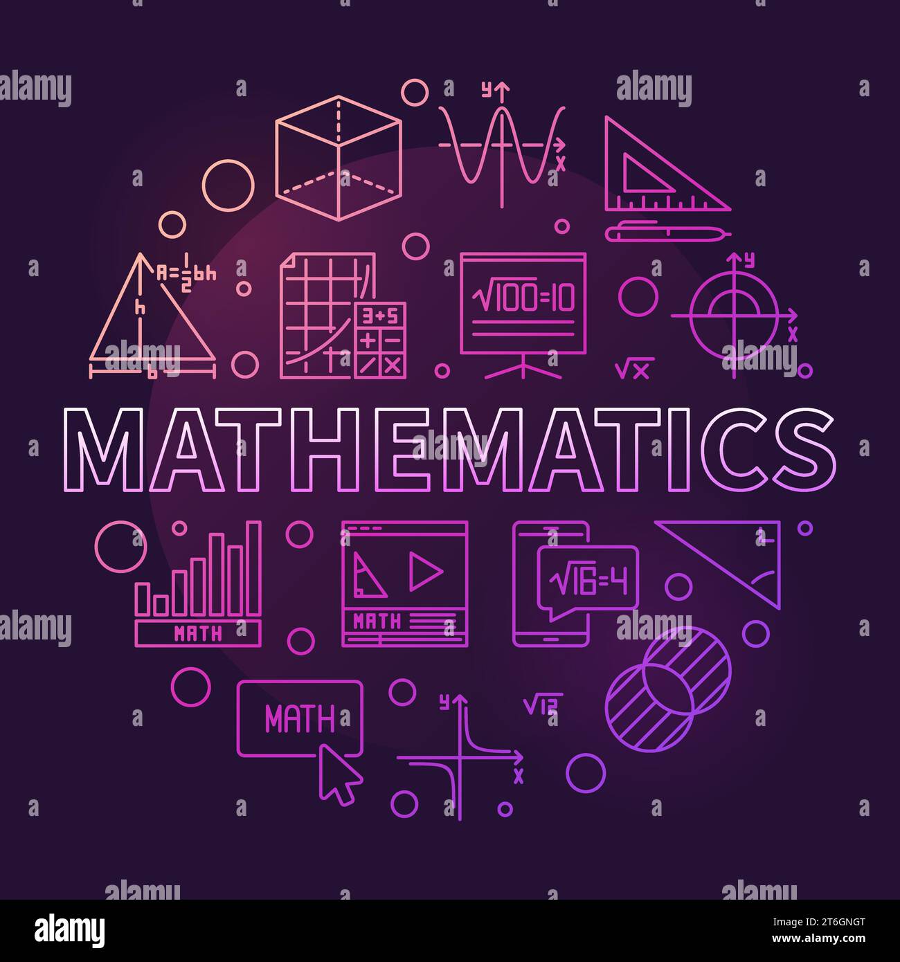 Mathematics concept vector thin line round creative banner - Math ...