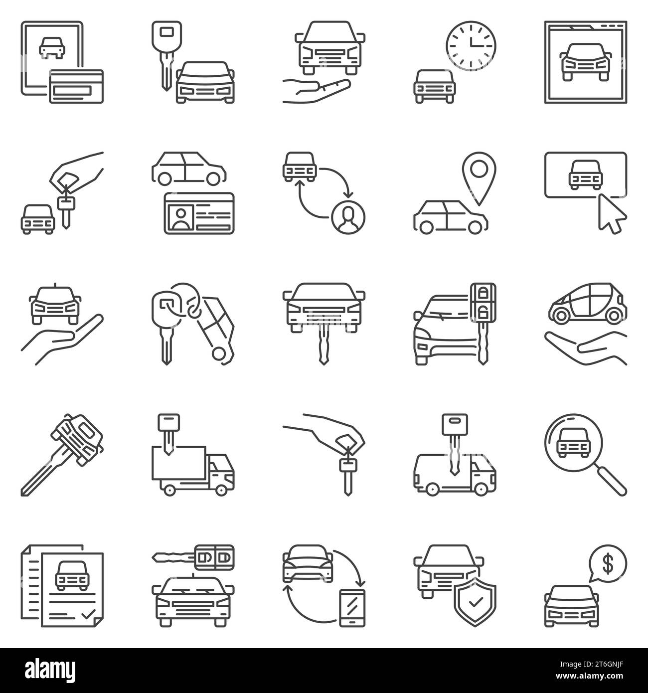 Car Rental outline icons set - Rent a Vehicle concept vector symbols ...