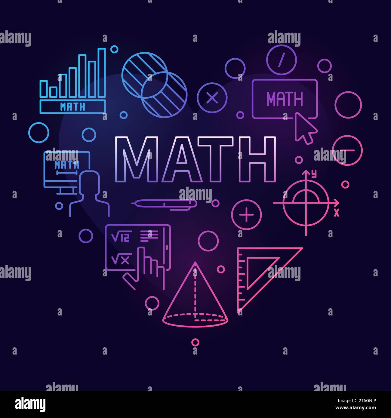 Math vector concept colored banner. Math heart shaped illustration in ...