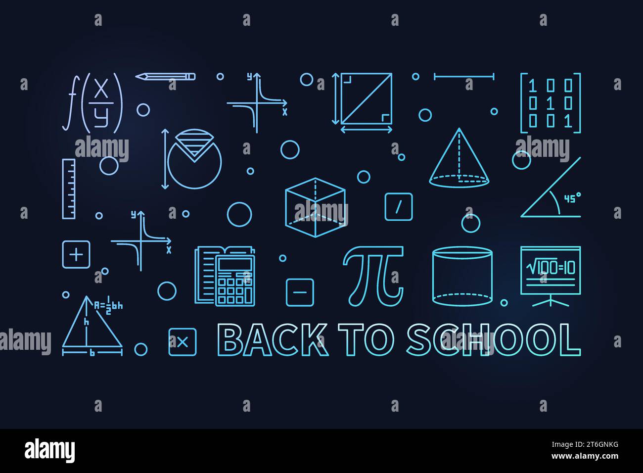 Back to School concept vector outline horizontal blue banner - Vector ...