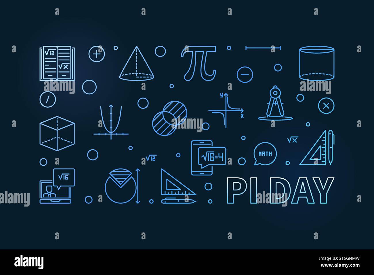 Pi Day Mathematical Constant concept vector outline horizontal blue ...