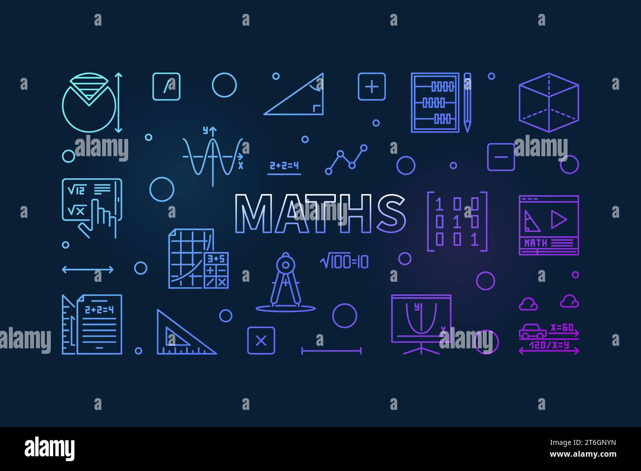 Maths vector concept outline blue banner - Mathematics line ...