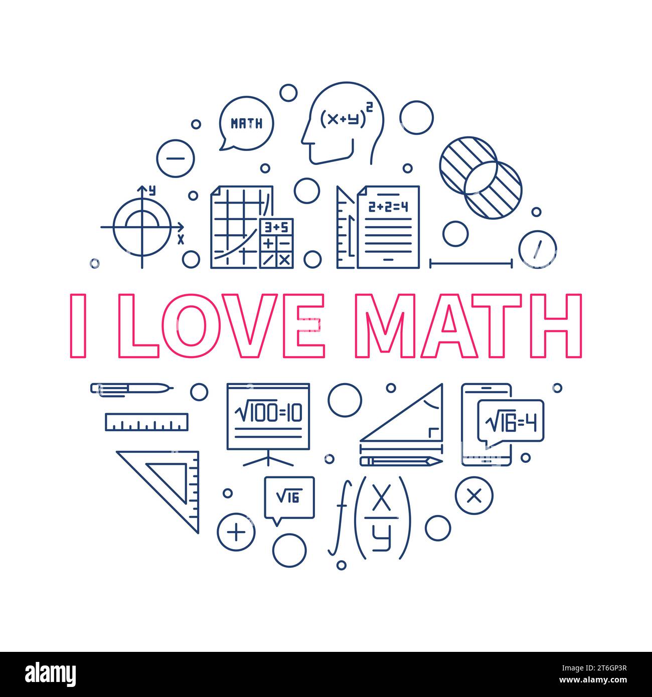 I Love Math concept vector outline round banner - Math Education circular illustration Stock ...