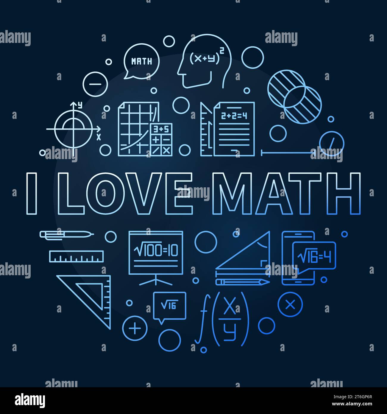 I Love Math concept vector thin line round blue banner. Math Learning ... I Love Math concept vector thin line round blue banner. Math Learning ...
