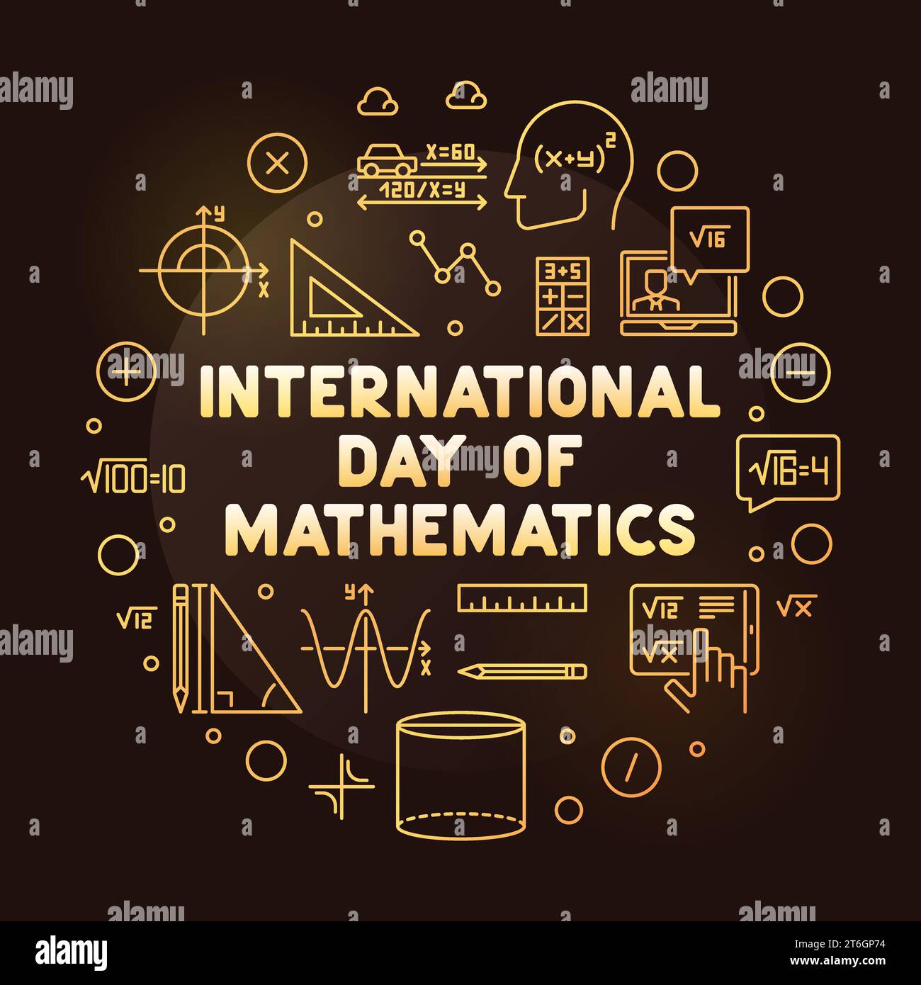 International Day of Mathematics vector thin line round colored banner ...