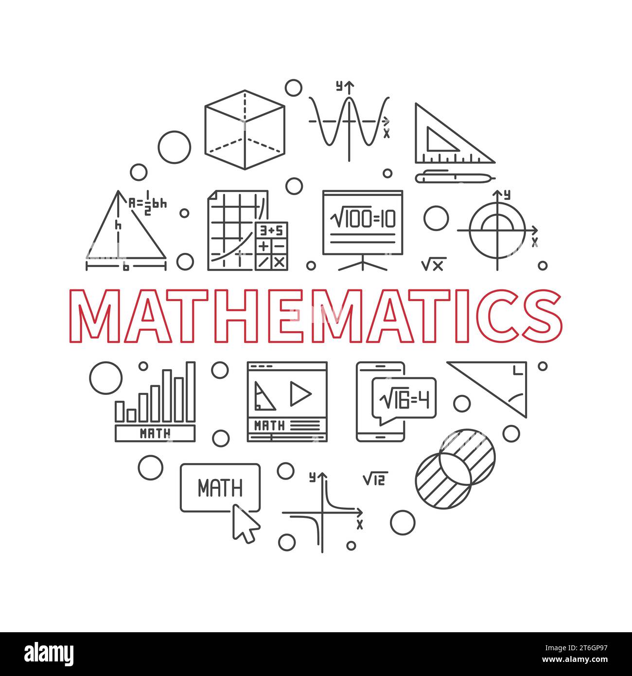 Mathematics concept vector outline circular banner. Math minimal round ... Mathematics concept vector outline circular banner. Math minimal round ...