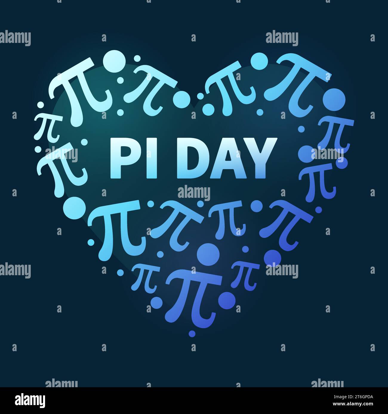 Pi Day on March 14th vector heart shaped blue banner. Math concept ...