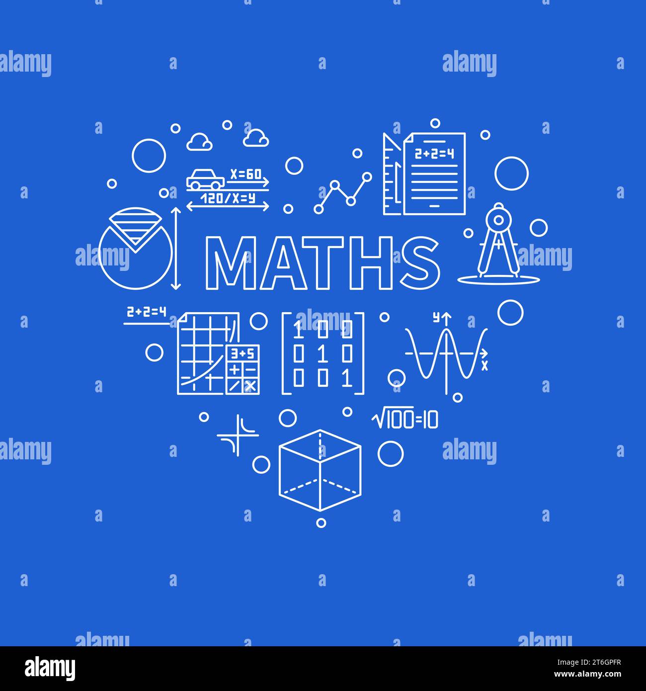 Maths vector concept outline heart shaped banner. I love Mathematics ...
