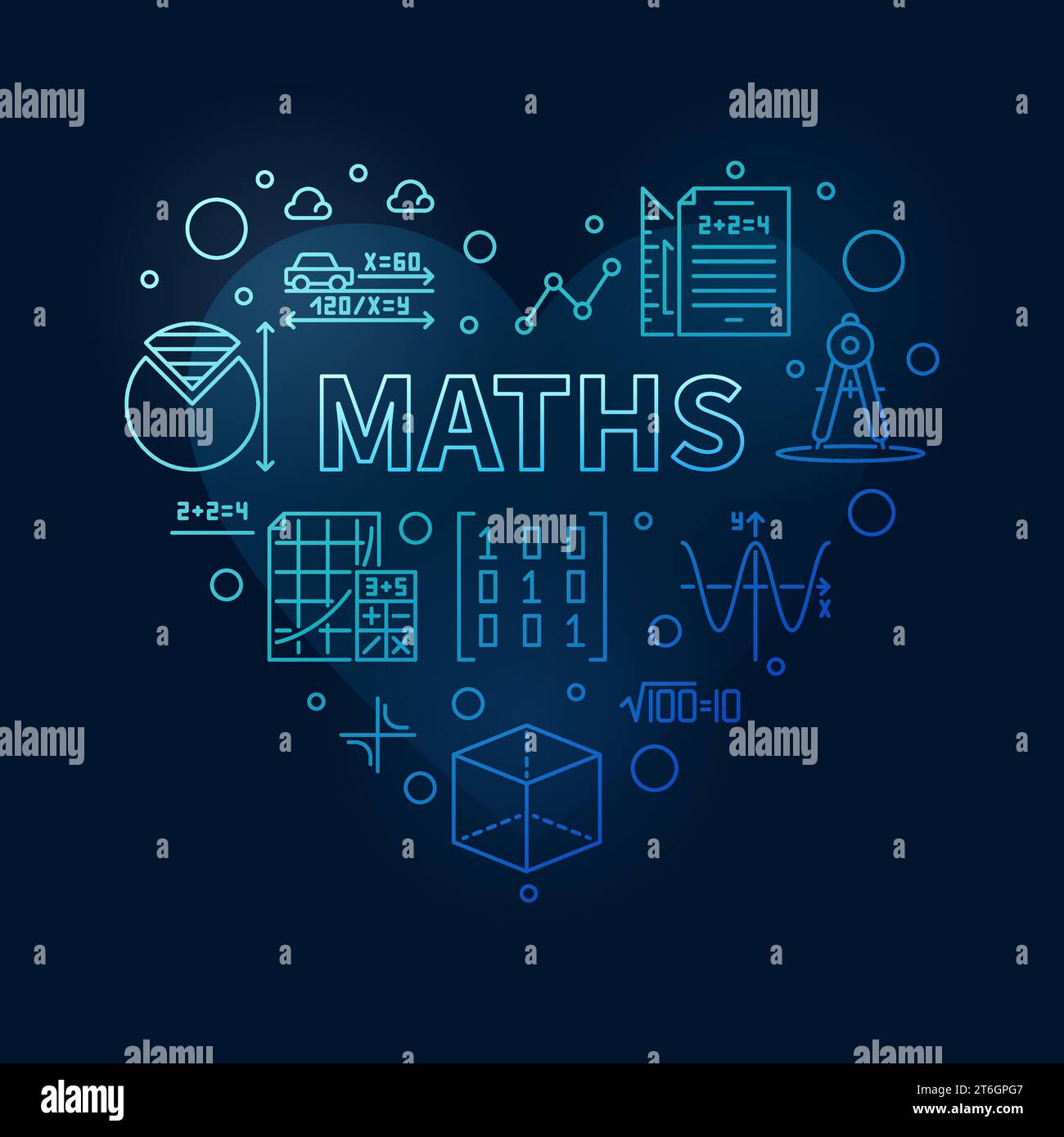 Maths Heart vector concept outline blue banner - I love Mathematics ...