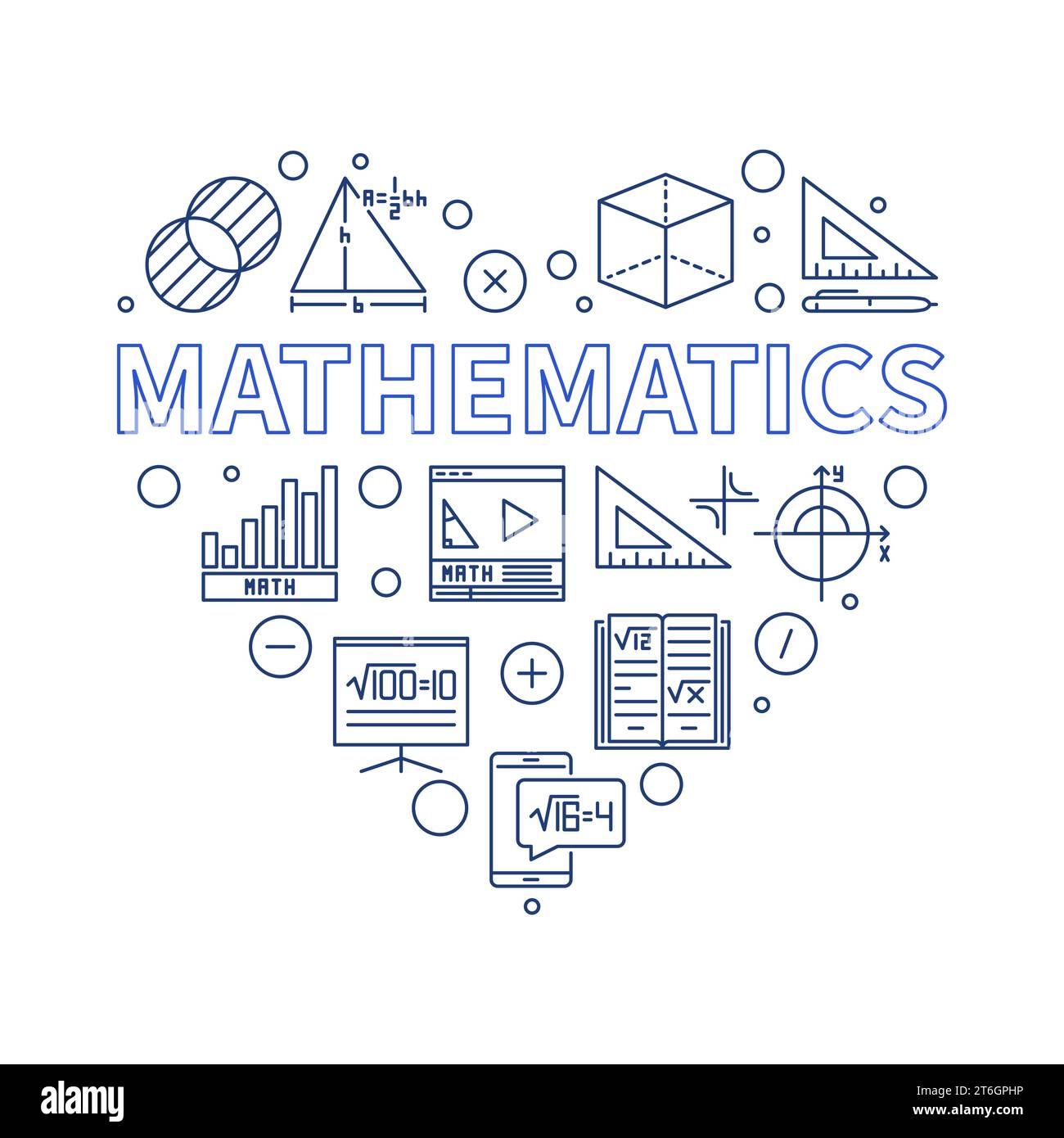 Mathematics vector outline minimal heart-shaped banner. Math Science ...