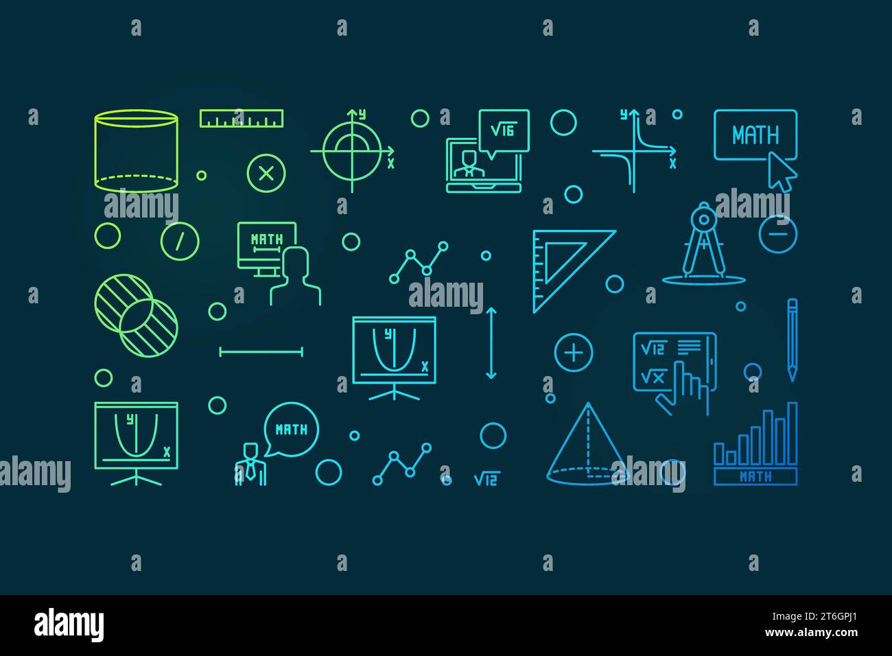 Learning Mathematics vector thin line horizontal banner - Math concept ... Learning Mathematics vector thin line horizontal banner - Math concept ...