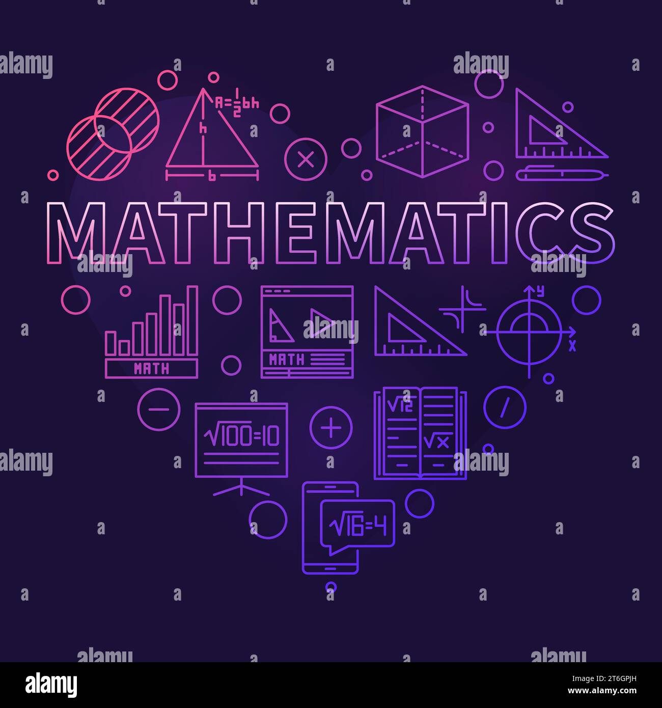 Mathematics vector thin line heart shaped colored banner - Math Science ... Mathematics vector thin line heart shaped colored banner - Math Science ...