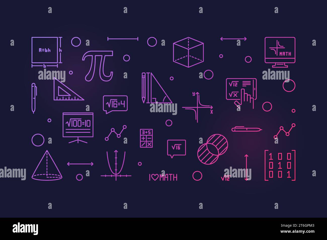 I Love Maths vector outline horizontal colored banner - Math concept ...