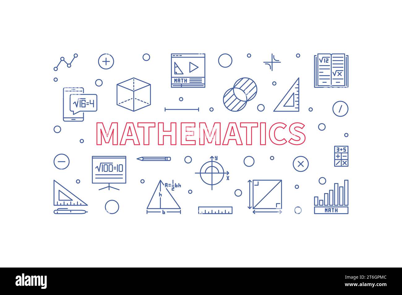 Mathematics vector outline minimal horizontal banner. Math Science ...