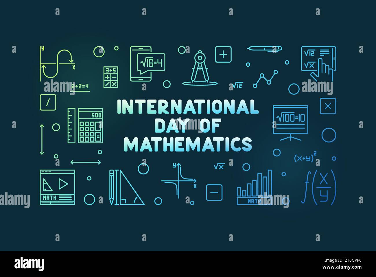 International Day of Mathematics vector outline horizontal colorful ...