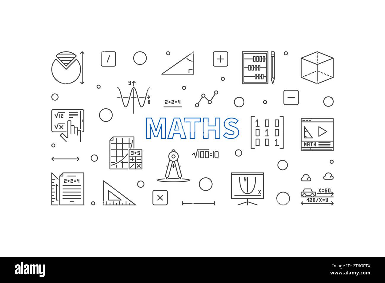 Maths vector concept outline horizontal banner. Mathematics ...