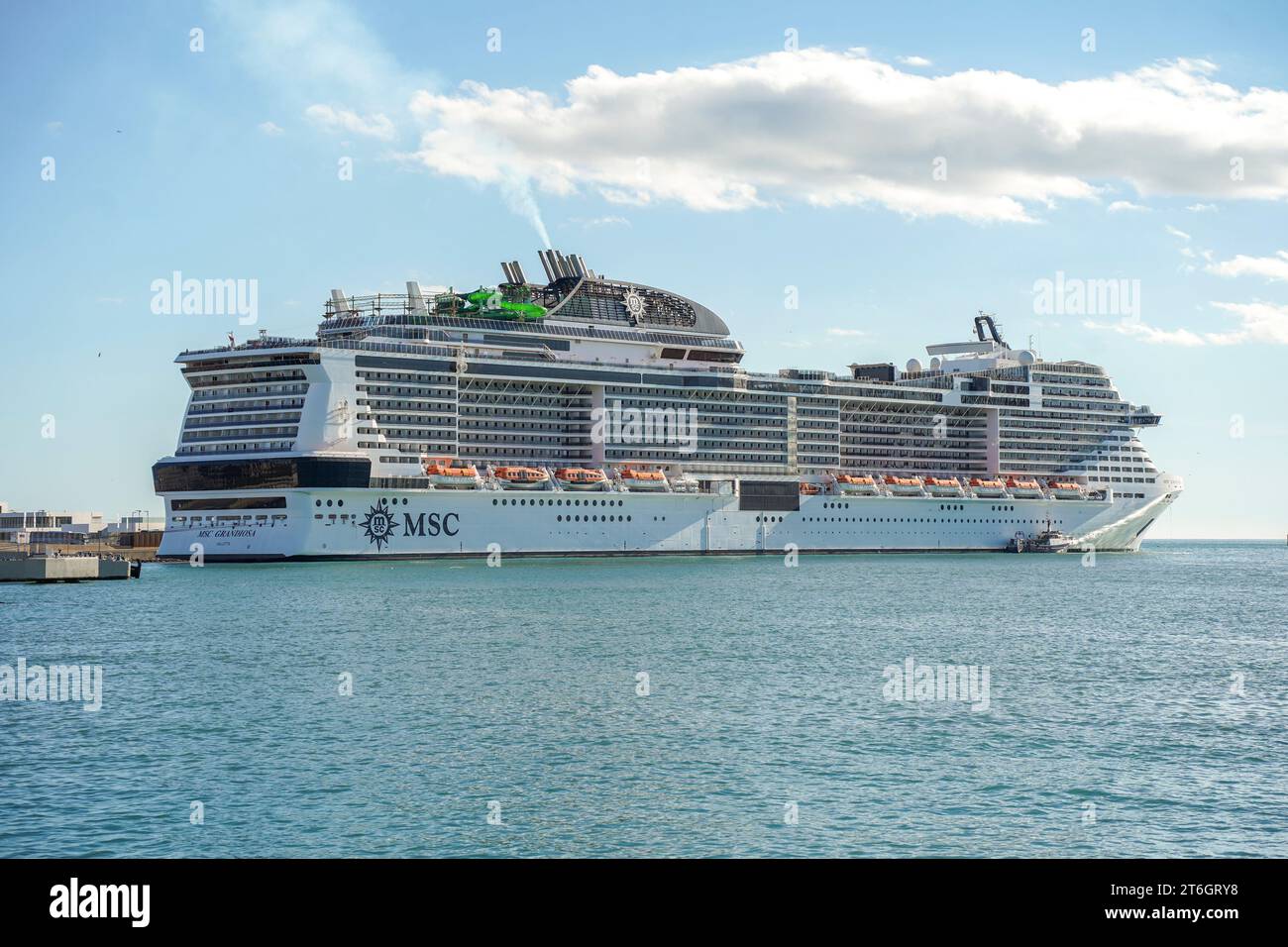 MSC grandiosa cruise ship, in the port of Malaga, Costa del Sol, Spain ...