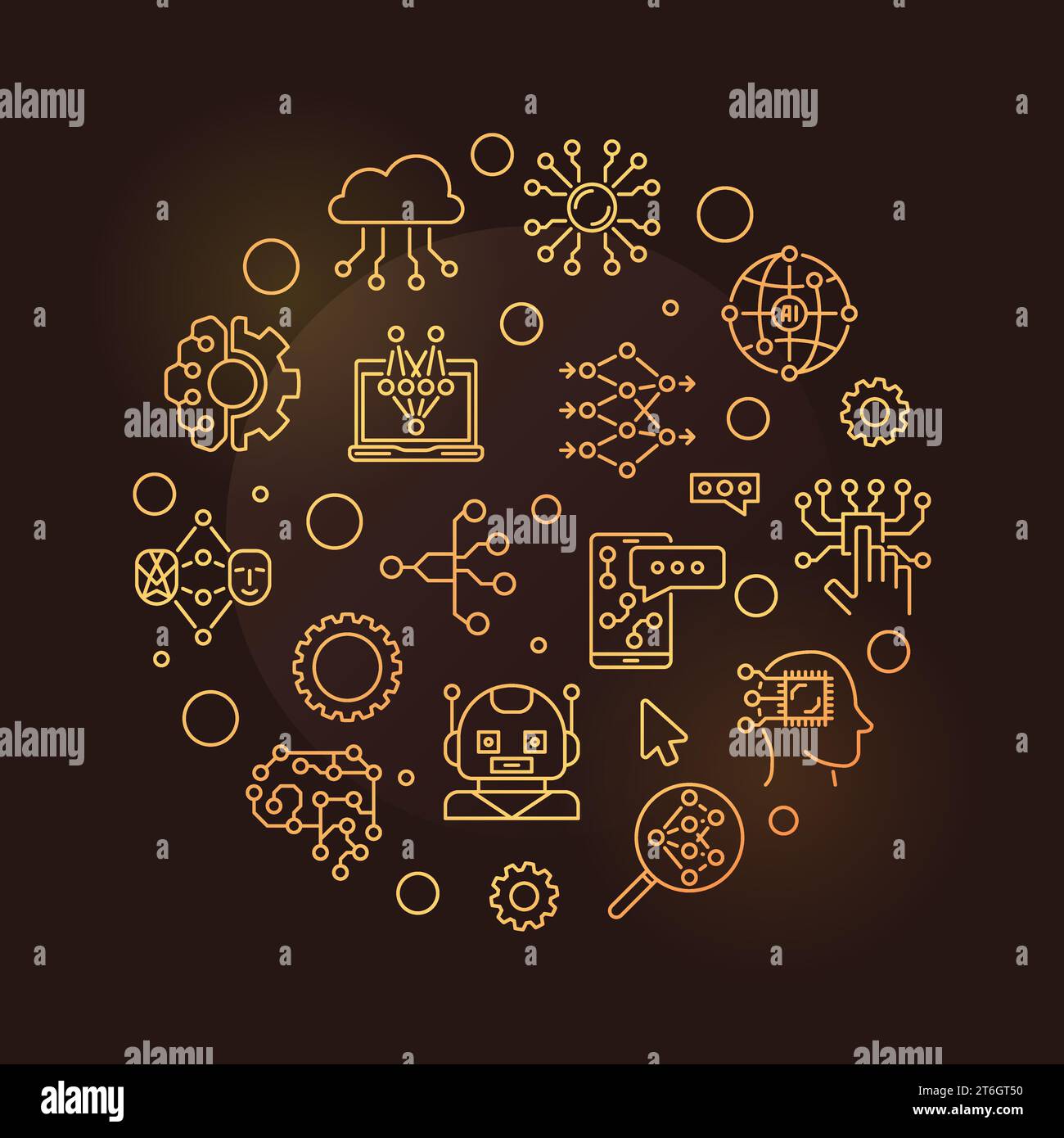 Artificial intelligence and Neural Network concept outline round vector ...