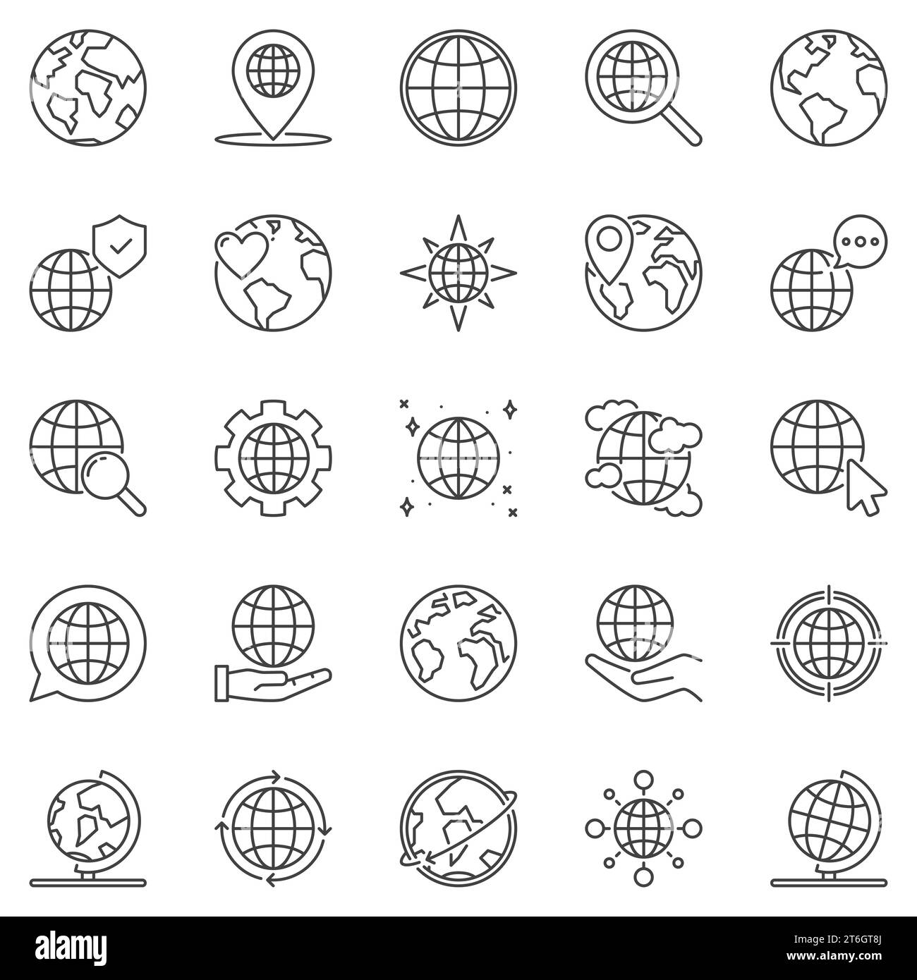 Earth Globe outline icons set - vector Planet and World concept symbols ...