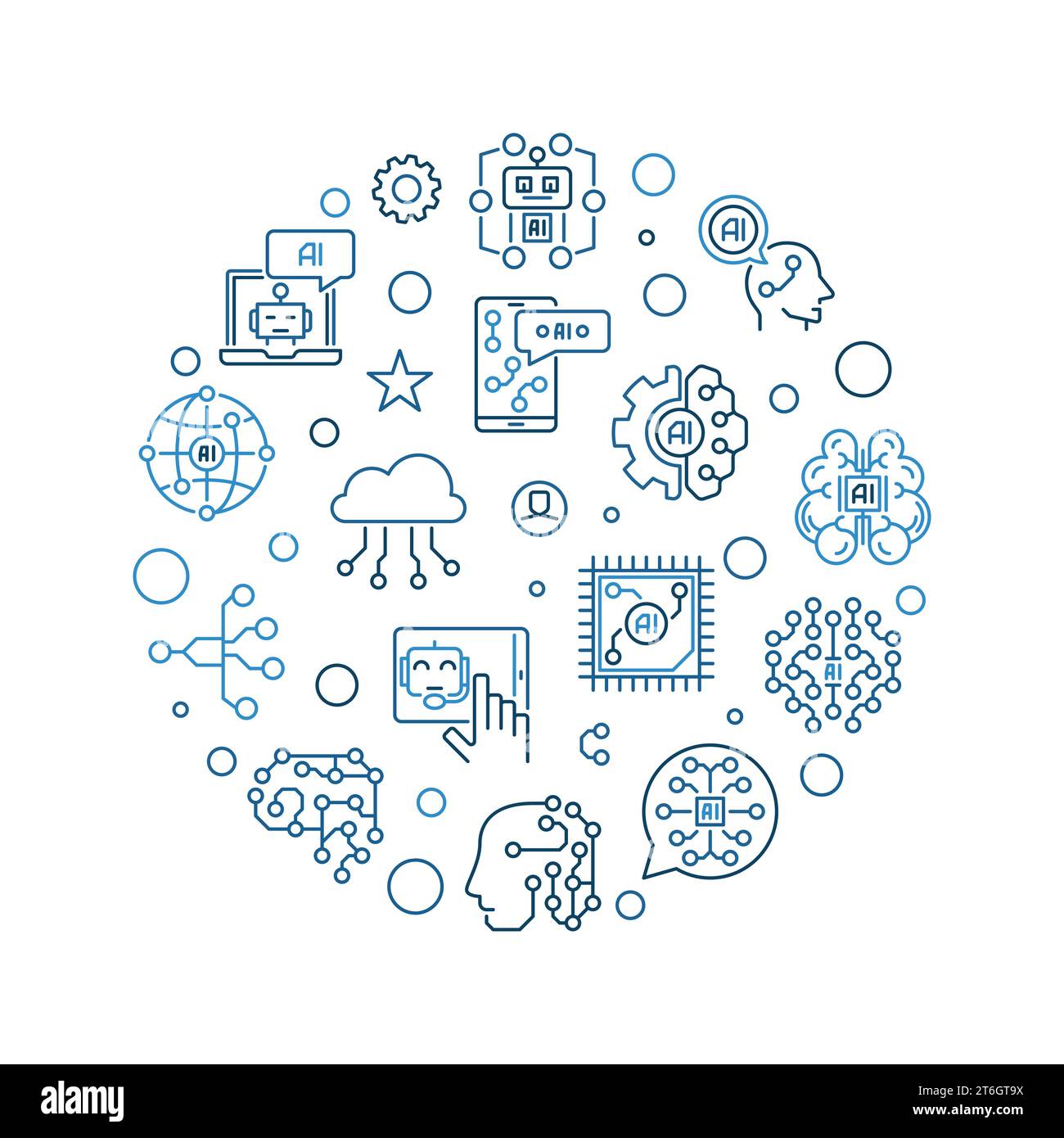 AI concept thin line circle shaped creative banner - Artificial Intelligence vector illustration ...