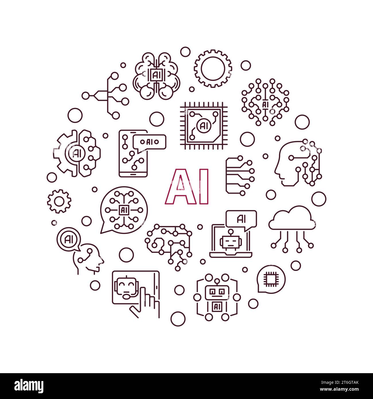 AI concept outline round banner. Vector Artificial Intelligence circle ...