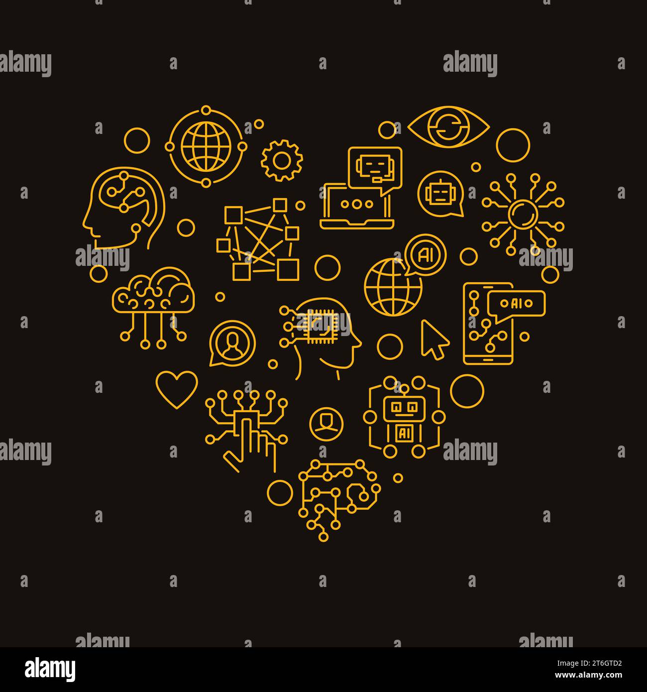 I Love Technology concept outline heart shaped banner - vector Neural ...