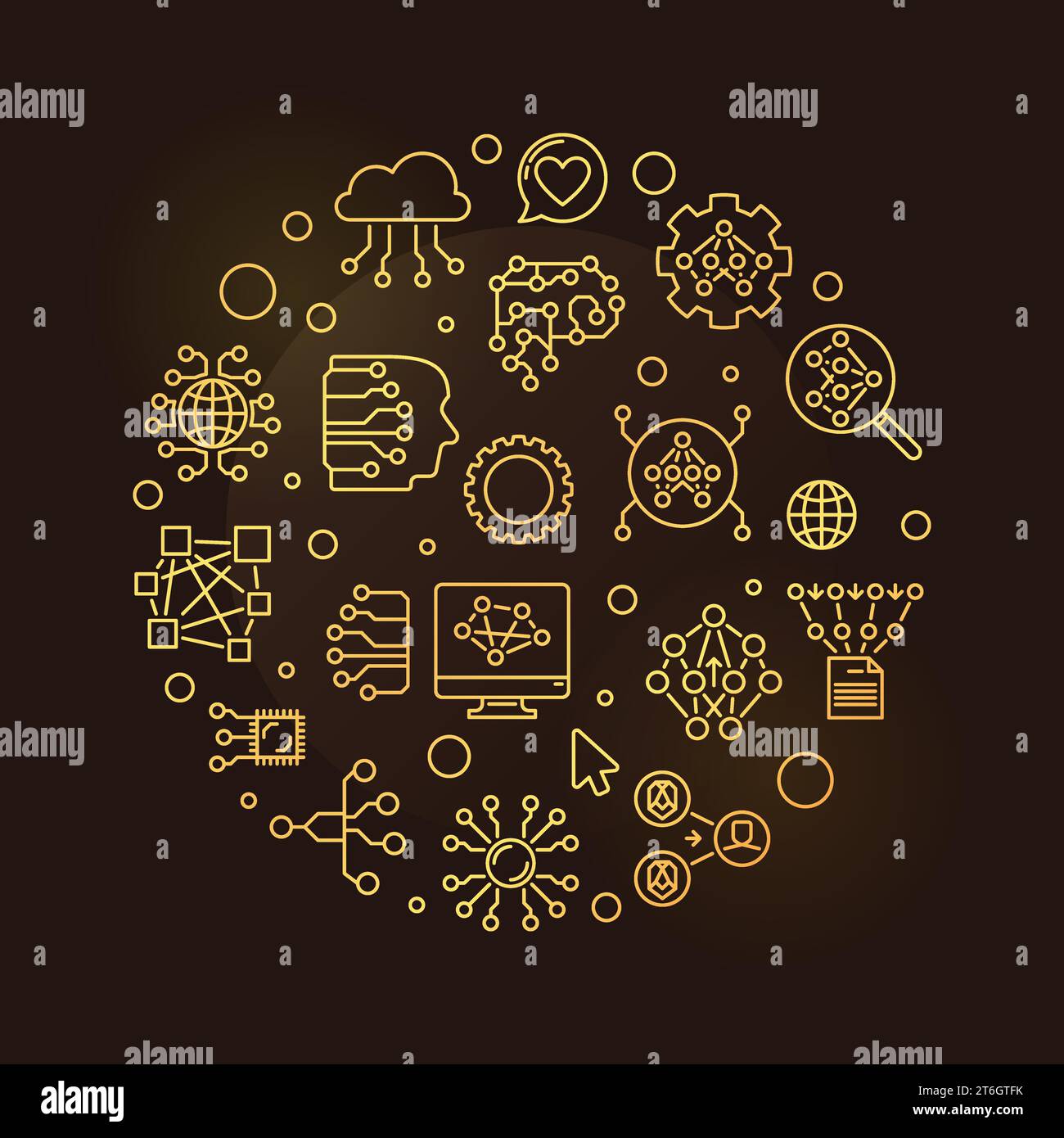 Neural Network concept circle-shaped line golden banner - vector Future ...