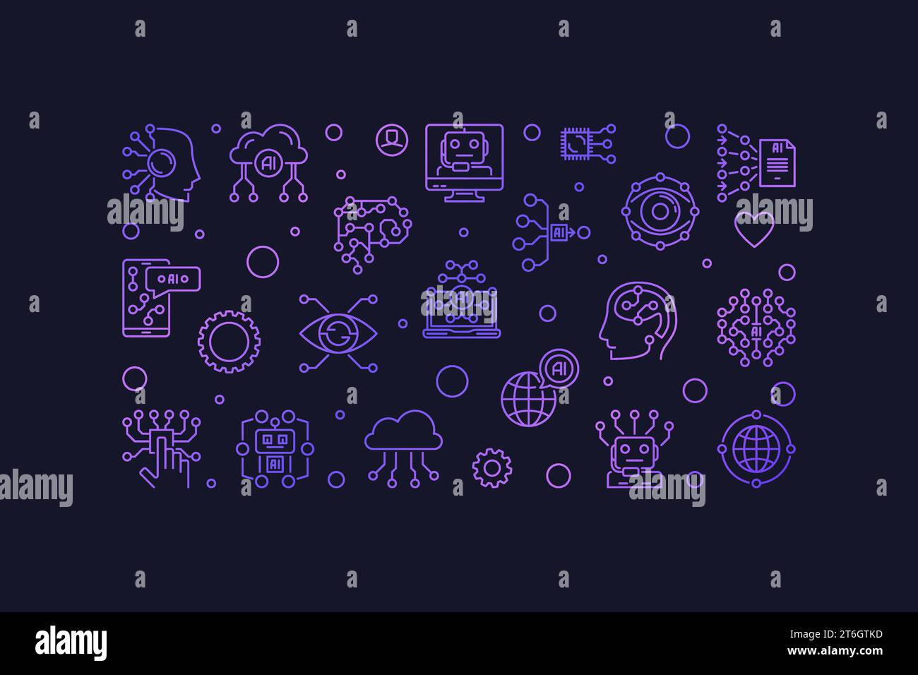 Artificial Intelligence Technology concept thin line vector colored ...