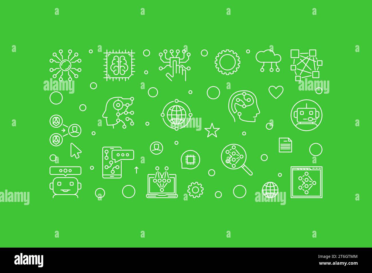 Machine Learning outline horizontal minimal banner. Vector ML concept ...
