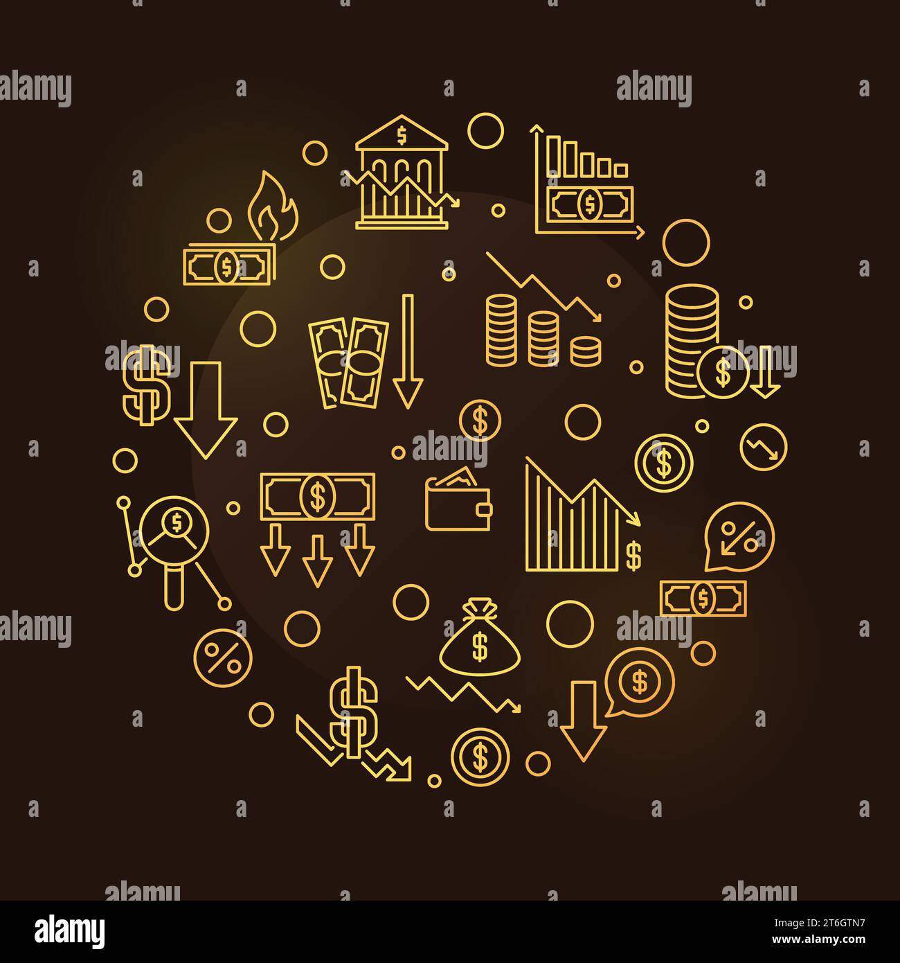 Dedollarisation vector concept round golden linear banner - World ...