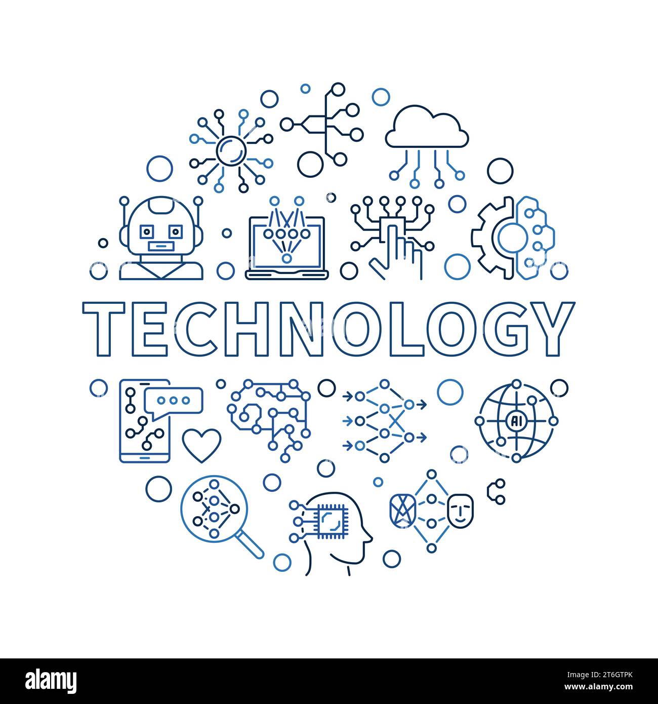 Technology concept outline round banner. Vector Artificial intelligence ...