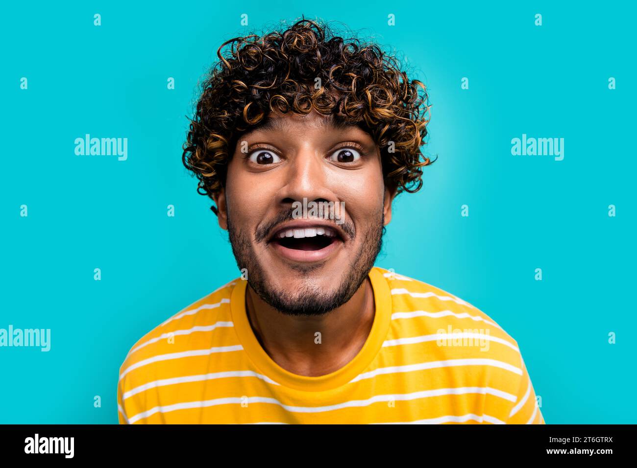 Photo portrait of nice young male excited facial expression dressed ...
