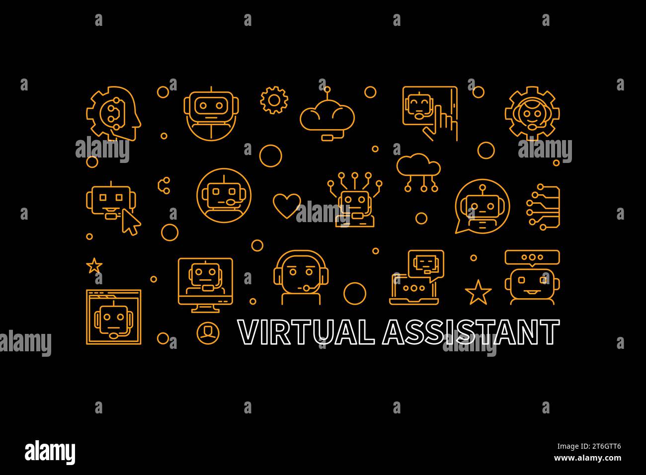 Virtual Assistant concept thin line horizontal banner. Vector Online ...