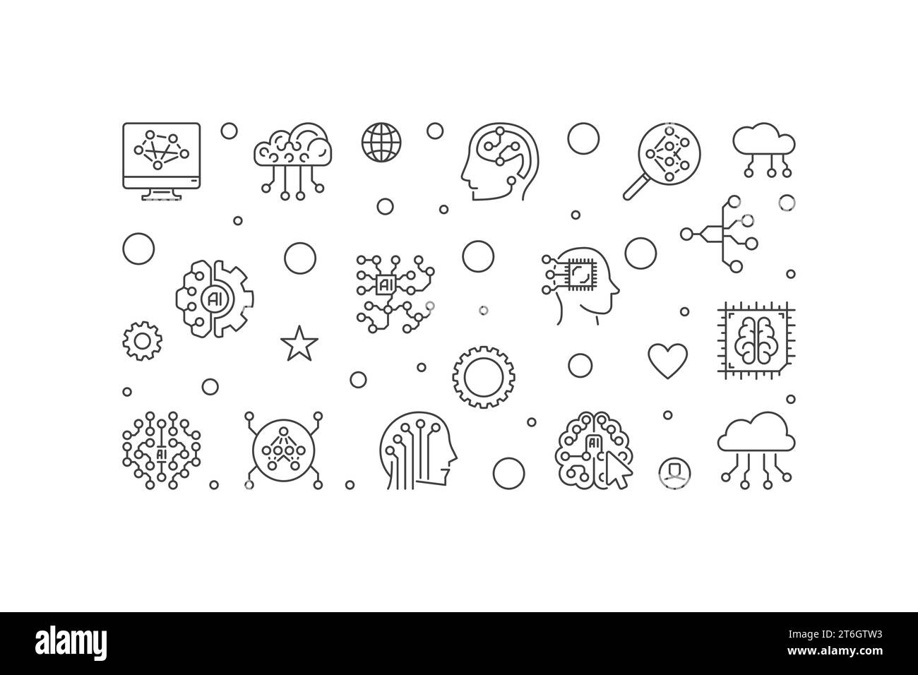 Cyber Brain and Artificial Intelligence outline horizontal banner - AI ...