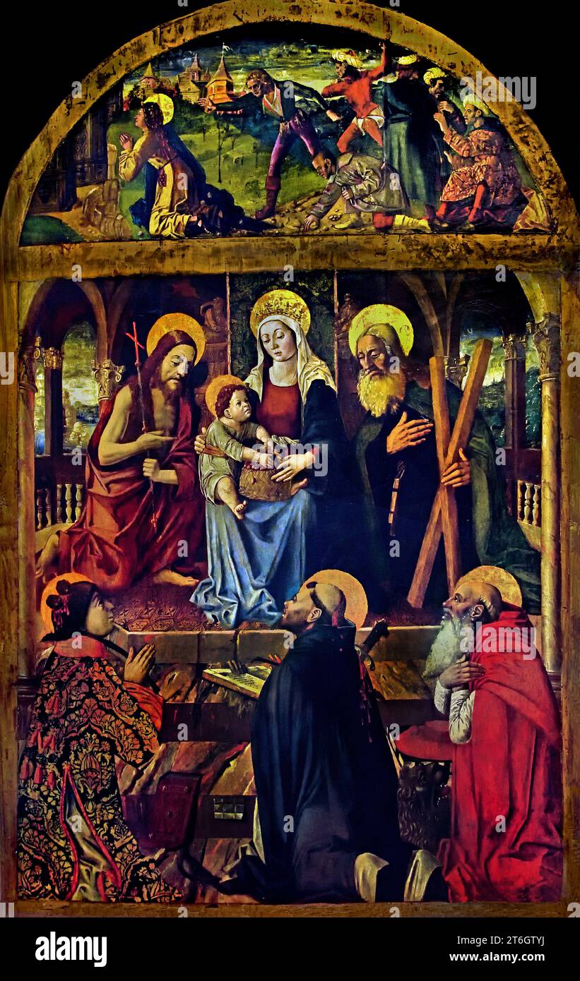 Virgin with the Child and saints. In the lunette, martyrdom of Saint ...