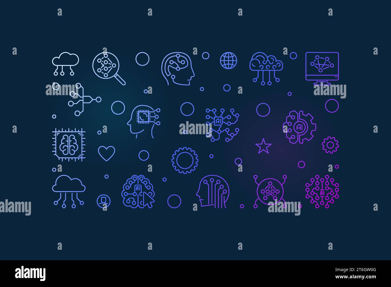 Cyber Brain and Artificial Intelligence concept thin line colorful ...